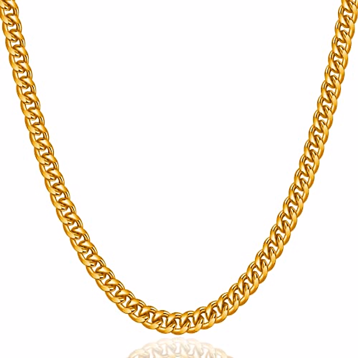 TICVRSS 18K Gold Cuban Link Chain for Men Necklace 6mm Stainless Steel Chains for Boys Women 22 Inch Jewelry Gifts