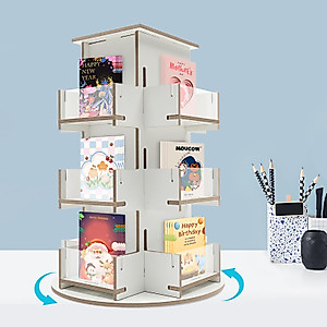 TFCFL Card Display Stand, Card Display Rack,3 Tier Acrylic Sticker Display Stand 360° Rotating Display Shelf for Coasters, Stickers, Retail, Showcase, Tradeshow