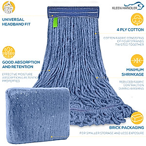 KLEEN HANDLER Blended Loop End Heavy Duty Mop Head Replacement, Wet Mop Refills for Commercial and Household Floor Cleaning, Blue, 20 Oz (6-Pack)