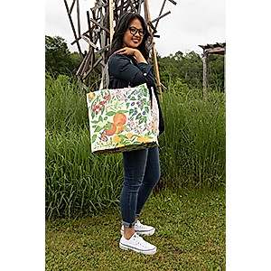 Blue Q Shopper, Orchard. Reusable grocery bag, sturdy, easy-to-clean, made from 95% recycled material, features both hand and shoulder straps, 15" h x 16" w x 6" d