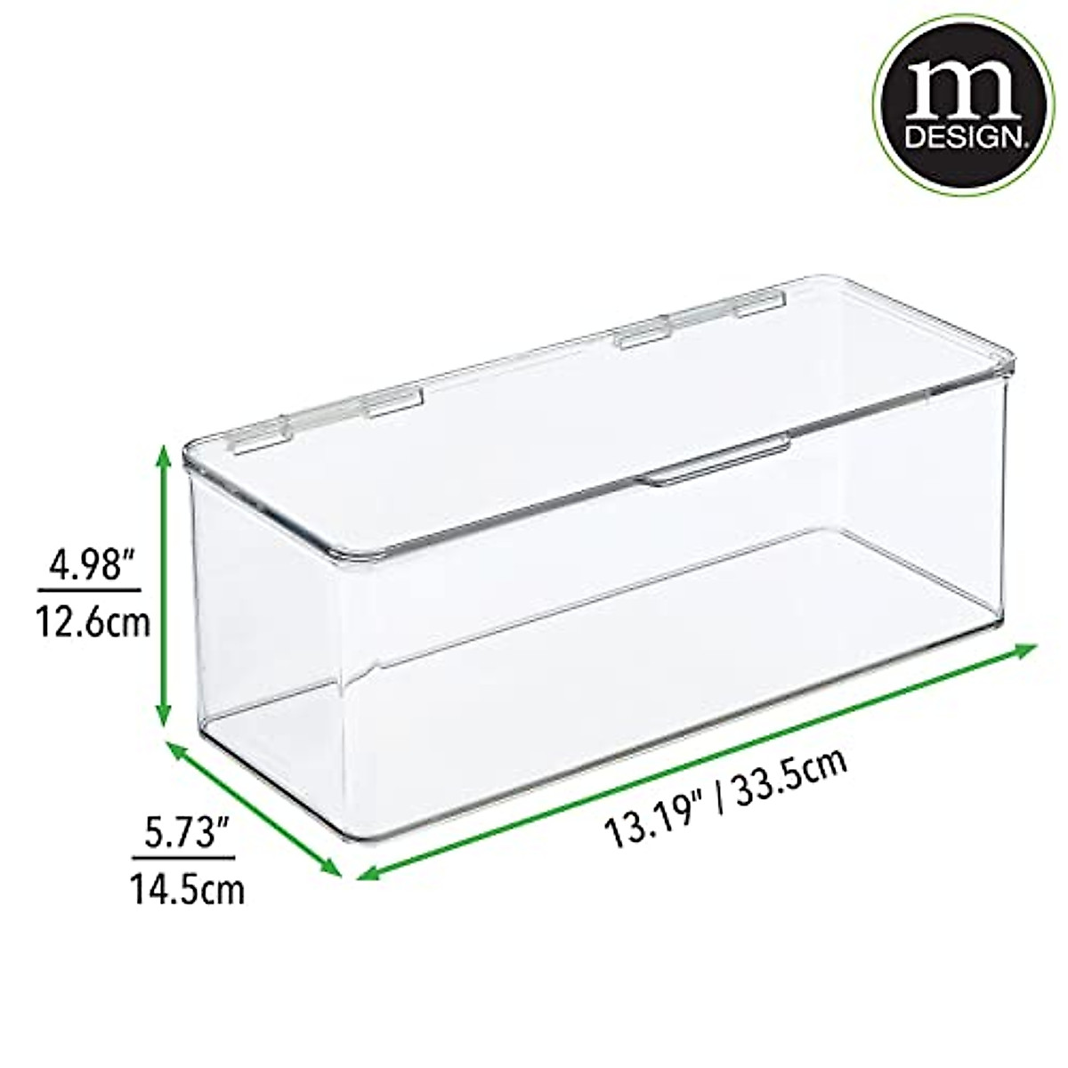 mDesign Plastic Stackable Storage Organizer Box with Hinged Lid - Long Home Office Holder Supply Bin for Note Pads, Gel Pens, Staples, Tape, Highlighters, or Dry Erase Markers - Clear