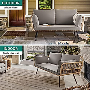 YITAHOME Patio Loveseat, All-Weather Wicker Rattan 2 Seater Sofa with Cushions & Lumbar Pillows, Outdoor Patio Furniture Set for Patio, Balcony, Backyard, Deck, Poolside - Grey