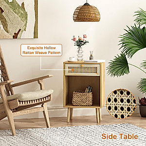 Koifuxii Natural Rattan Boho Nightstand - 24" High, 16.82" x 4.89" x 20.02" Light Wood Bedside Table - Bedroom, Living Room