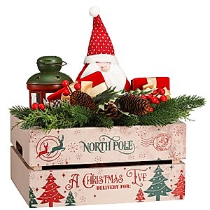 Soaoo Christmas Eve Gift Box Christmas Crate Wooden Christmas Box Xmas Santa Box for Kids Christmas Eve Crate Christmas Decor Reindeer Decor Holiday Winter Party Decor Ornaments Supplies (Wood)