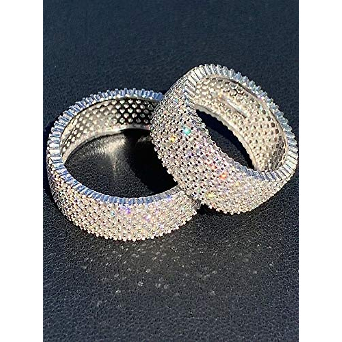 HarlemBling Real Solid 925 Silver - His Or Hers Micropave Ring - Wedding Band Or Pinky Ring Looks Nice On Anyone - Iced Out Eternity Hip Hop Band (7)