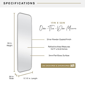 MCS Metal Over The Door Mirror With Rounded Corners, Full Length Hanging Mirror for Bedroom and Bathroom Doors, Silver, 22 x 55 in