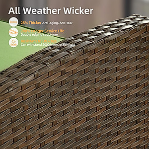 CAODOC Patio Furniture Set, 5 Pieces Outdoor Wicker Rattan Sofa Couch with Chairs, Ottomans and Comfy Cushions, All Weather High Back Conversation Set Garden Backyard, Brown Rattan Green Cushions