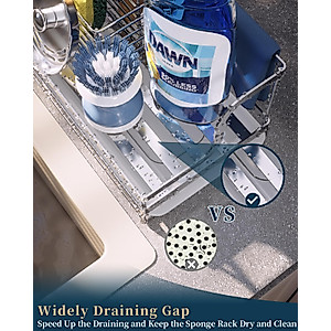 Consumest Sink Caddy, 5-in-1 Sponge Holder Kitchen Sink Caddy Organizer with Removable Drain Tray for Countertop, 304 Stainless Steel Soap Sponge and Dish Brush Holder - Silver (8.43×4.49×4.49 inches)