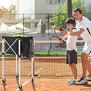 AKOZLIN Tennis Ball Hopper with Wheels Holds 150 Balls Tennis Ball Cart Sports Teaching Cart Lightweight Aluminum Alloy