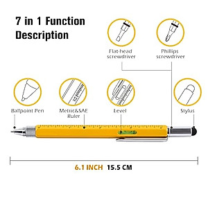 SIMGOAL 2 Piece Multi-tool Pen set,Unique Gifts for Dad-4"Ruler, Level, LED Light, Ballpoint pen, Flat/Phillips Screwdriver, Bottle Opener and Touchscreen Stylus.