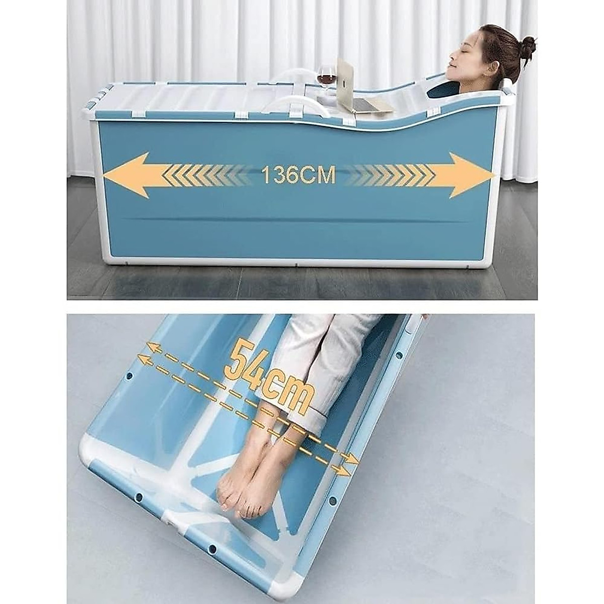 MegLob Lightweight Foldable Bathtub, Foldable Collapsible Bathtub Portable Bathtub Adult, Large Foldable Soaking Freestanding Bathtub with Lids, Ideal for Hot Bath Ice Bath for RV,Blue