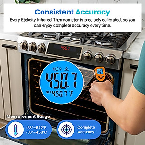 Etekcity Infrared Temperature Thermometer Gun, Laser Food Temp Gun for Pizza Oven, Griddle, Grill, Meat, Candy, Vehicle's Engine, Surface Temp Reader -58°F to 842°F, Orange