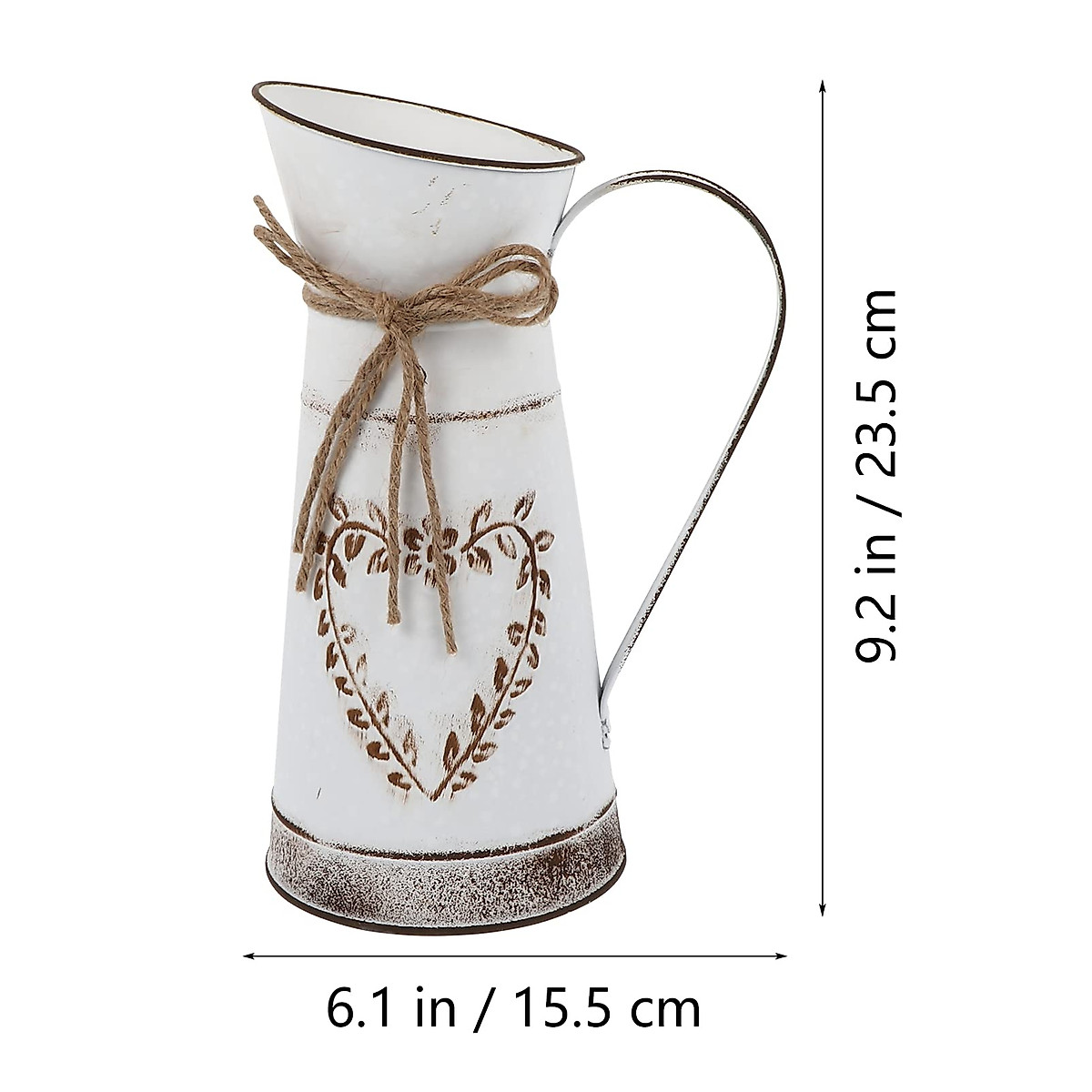 GANAZONO French Pitcher Vase Metal Heart Leaf Flower Pitcher Flower Arrangement Pot Decorative Water Jug for Home Office Garden (White) Size L