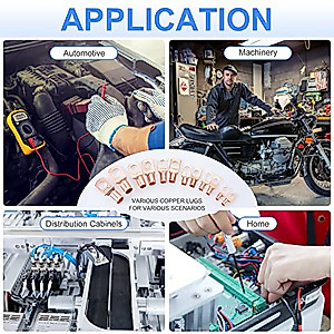 240pcs Copper Wire Lugs Battery Terminals Battery Cable Ends, AWG 2 4 6 8 10/12 Gauge Wire Connectors, 110Pcs Wire Lugs Terminal Connectors with 130Pcs Heat Shrink Tubing for Marine Electrical