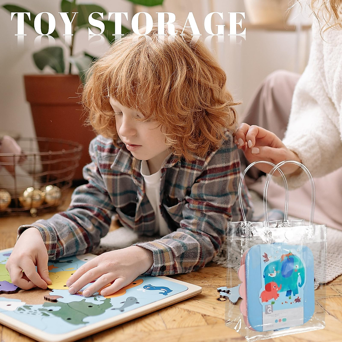 NEXXXI Clear Gift Bags with Handle, 55 Pack Plastic Bags Small Gift Wrap Tote Bags for Weddings, Parties, and More, 5.9 x 5.1 x 2.7 Inches