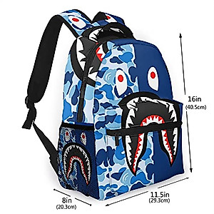 Shark Face Camo Blue Backpack College Ba&p_e Bookbag Casual Laptop Daypack For School Travel