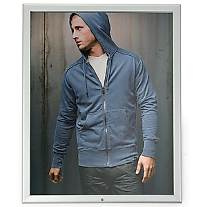 Displays2go Snap Poster Frame for 22"x28" Posters or Advertisements, Lockable, Lens Included, Silver Aluminum