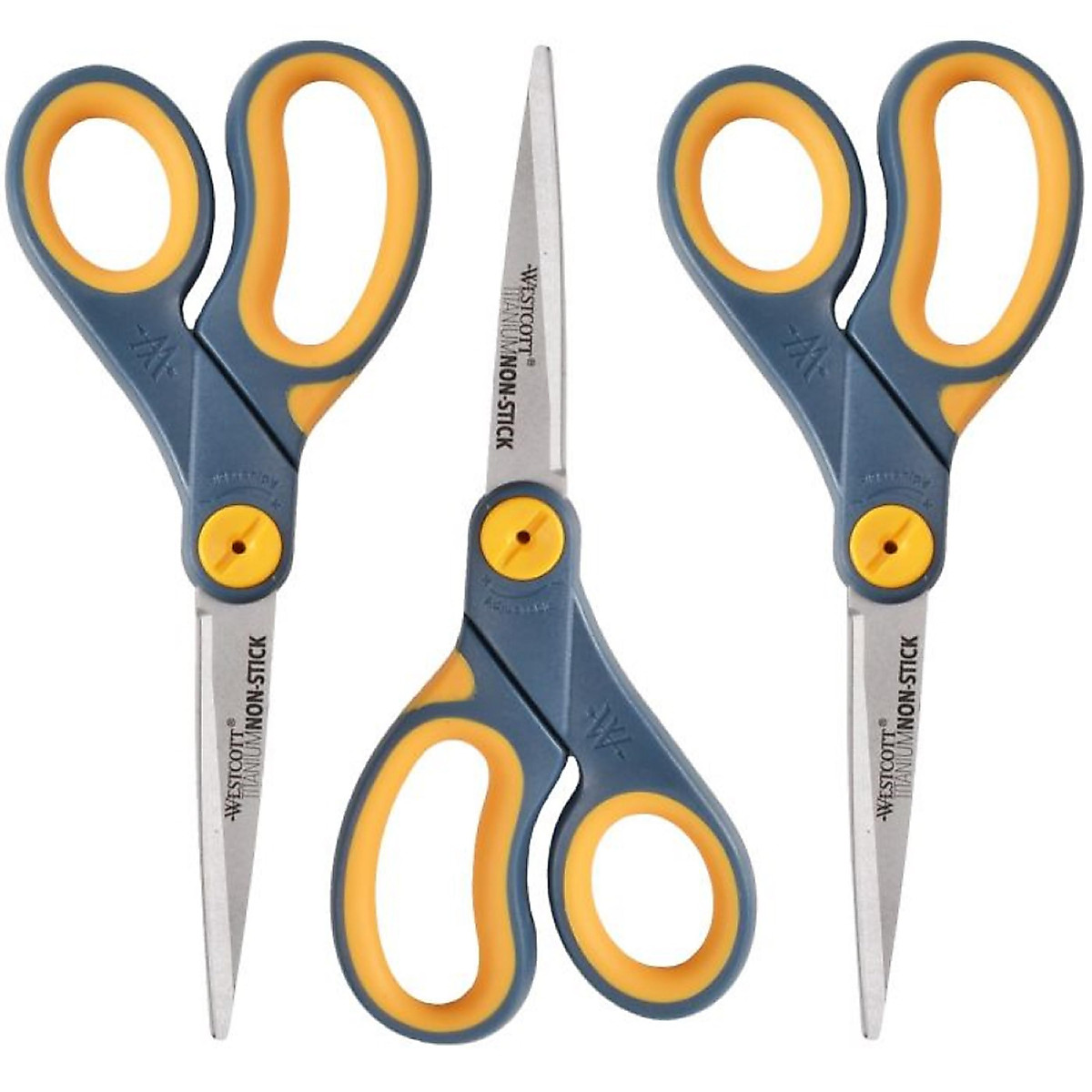 Westcott 8" Titanium-Bonded Non-Stick Scissors For Office & Home, Gray/Yellow, 3 Pack (15454)