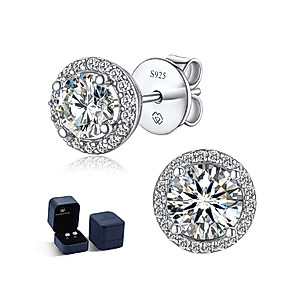 MomentWish Moissanite Earrings, 1Carat Stud Earrings for Women, D Color VVS1 Simulated Diamond 925 Sterling Silver Halo Earrings
