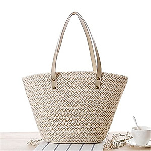 Women's summer beach handbag grass beach bag woven handbag large straw bag with leather handle (10 brown,One Size)