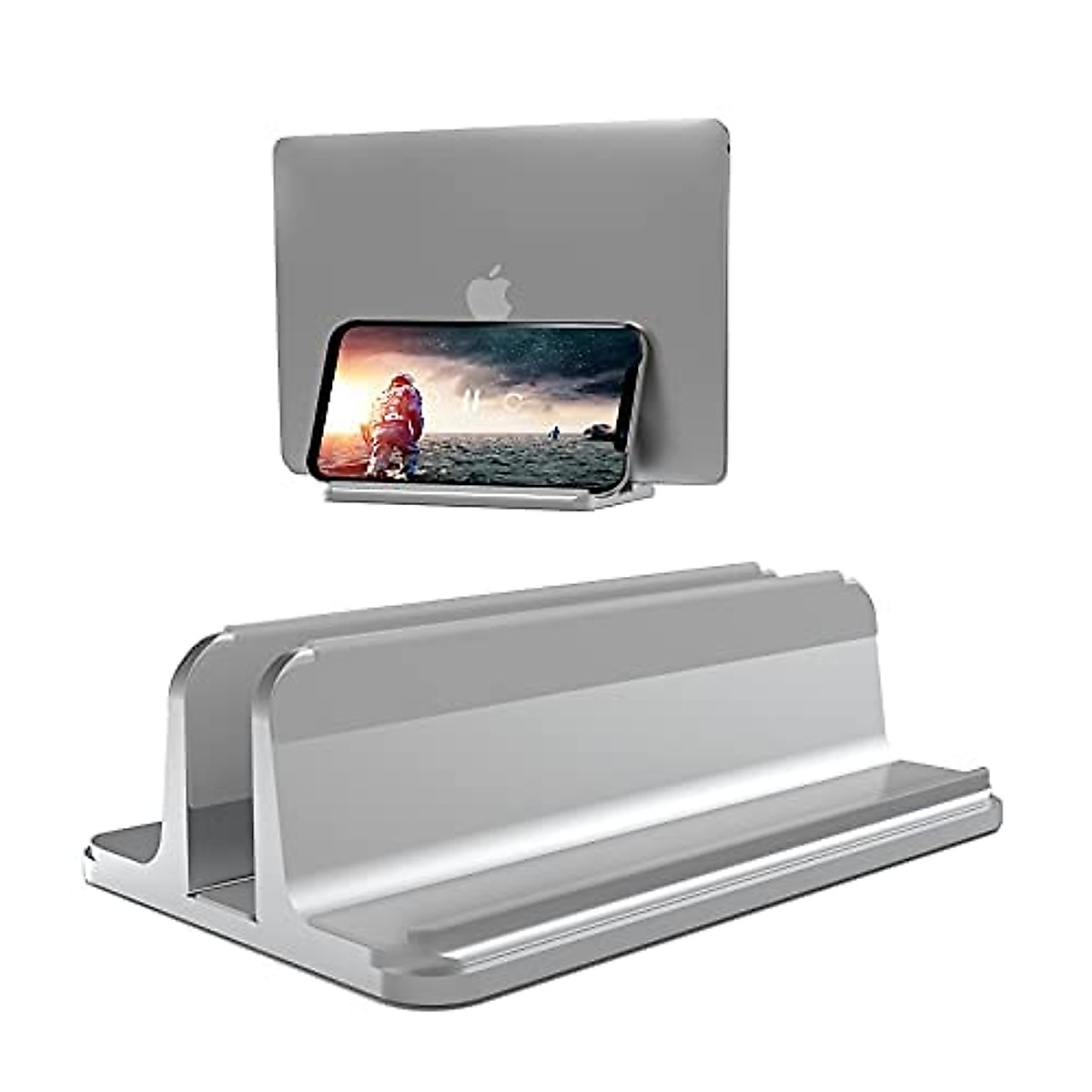 Vertical Laptop Stand with New Smart Phone Slot; Solid Upright MacBook Storage Saves Desk Space; Strong Aluminum Adjustable Rack with Powerful, Never Fail Hold