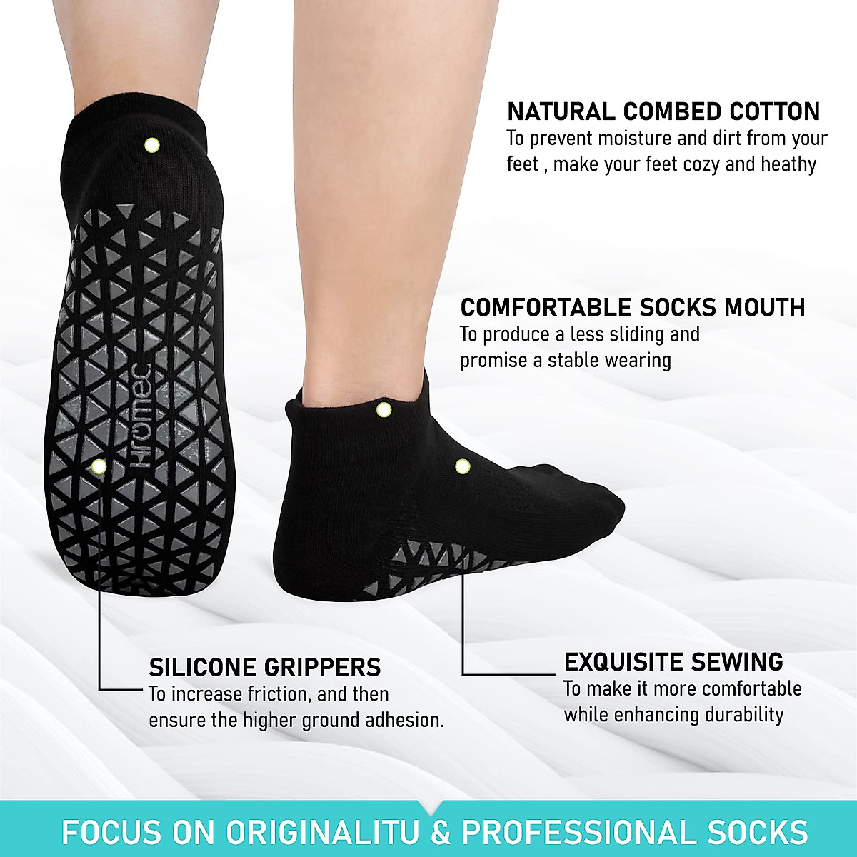 Non Slip Yoga Socks with Grips for Pilates, Ballet, Barre, Barefoot,Bikram,Hospital Anti Skid Socks for Women and Men