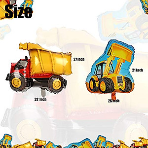 2 Pcs Construction Truck Themed Bulldozer Dump Truck Foil Mylar Balloon Birthday Party Decor Supplies
