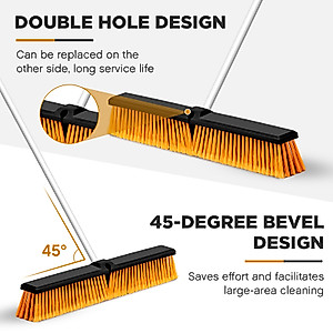 Suclain 2 Pcs Push Broom Outdoor Wide Heavy Duty Broom with Long Handle Stiff Bristles Concrete Brush Commercial for Cleaning Bathroom Kitchen Patio Garage Shop Deck Concrete Tile Floor (18 Inch)