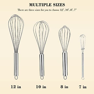 NileHome Stainless Steel Whisk Set 8" 10" 12" Kitchen Whisk Balloon Whisk Kitchen Wisk Wire Whisks for Cooking, Whisking, Blending, Beating, Stirring-4 Pack