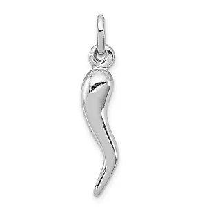 Sterling Silver Italian Polished Rhodium Horn Cornicello Good Luck Charm Pendant - 6mm x 30mm - Italian Horn Necklace for Women Men - Protection Charm