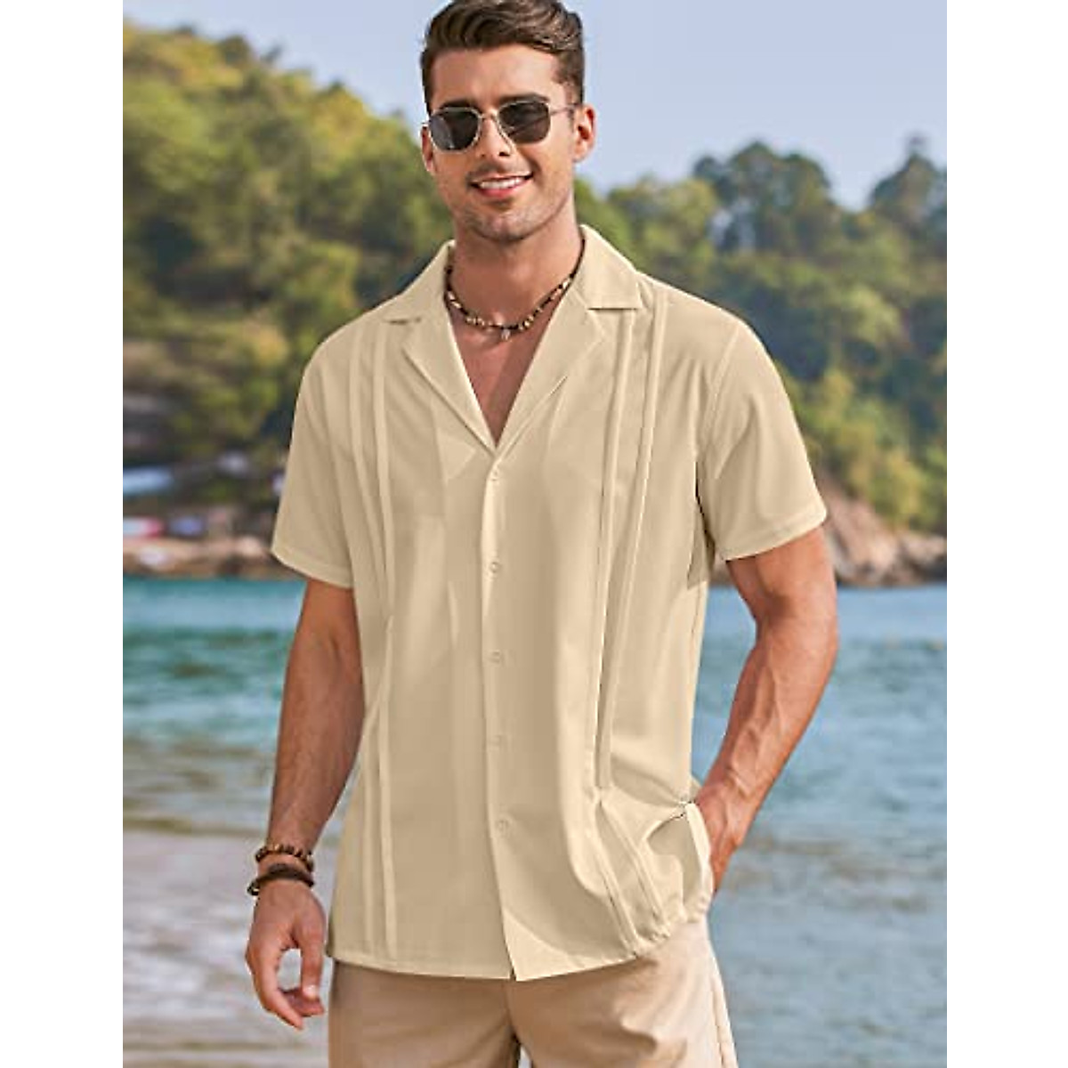 COOFANDY Men Casual Button Down Shirts Short Sleeve Camp Guayabera Shirts Resort Wear