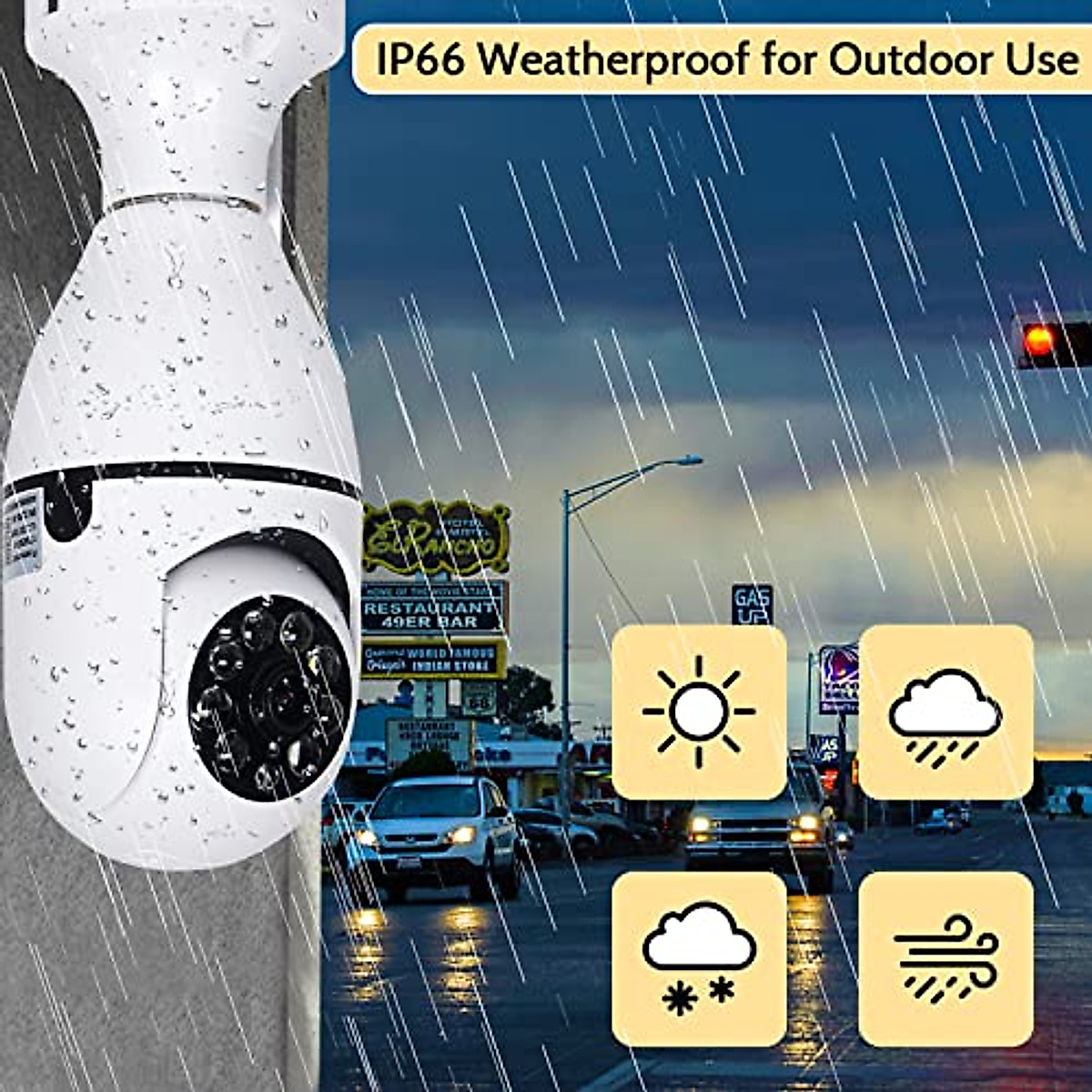 ORLMA Wireless WiFi Light Bulb Camera, 360 Degree E27 Bulb Security Camera Outdoor, Home Cameras with Human Motion Detection and Alarm (1PCS)