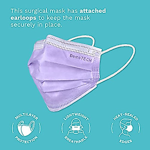 DEMETECH Protective 3-Layer Small Disposable Face Mask with Ear Loops, Made in the USA, Box of 50 (Variety Pack - 50 pack)