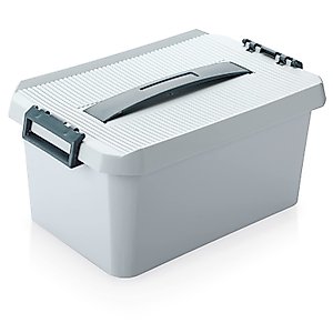 BTSKY Plastic Storage Box& Carry Box, Plastic Storage Container Multipurpose Portable Tool Box Sewing Box with Removable Divider Tray Locking Lid & Handle (Blue, L)