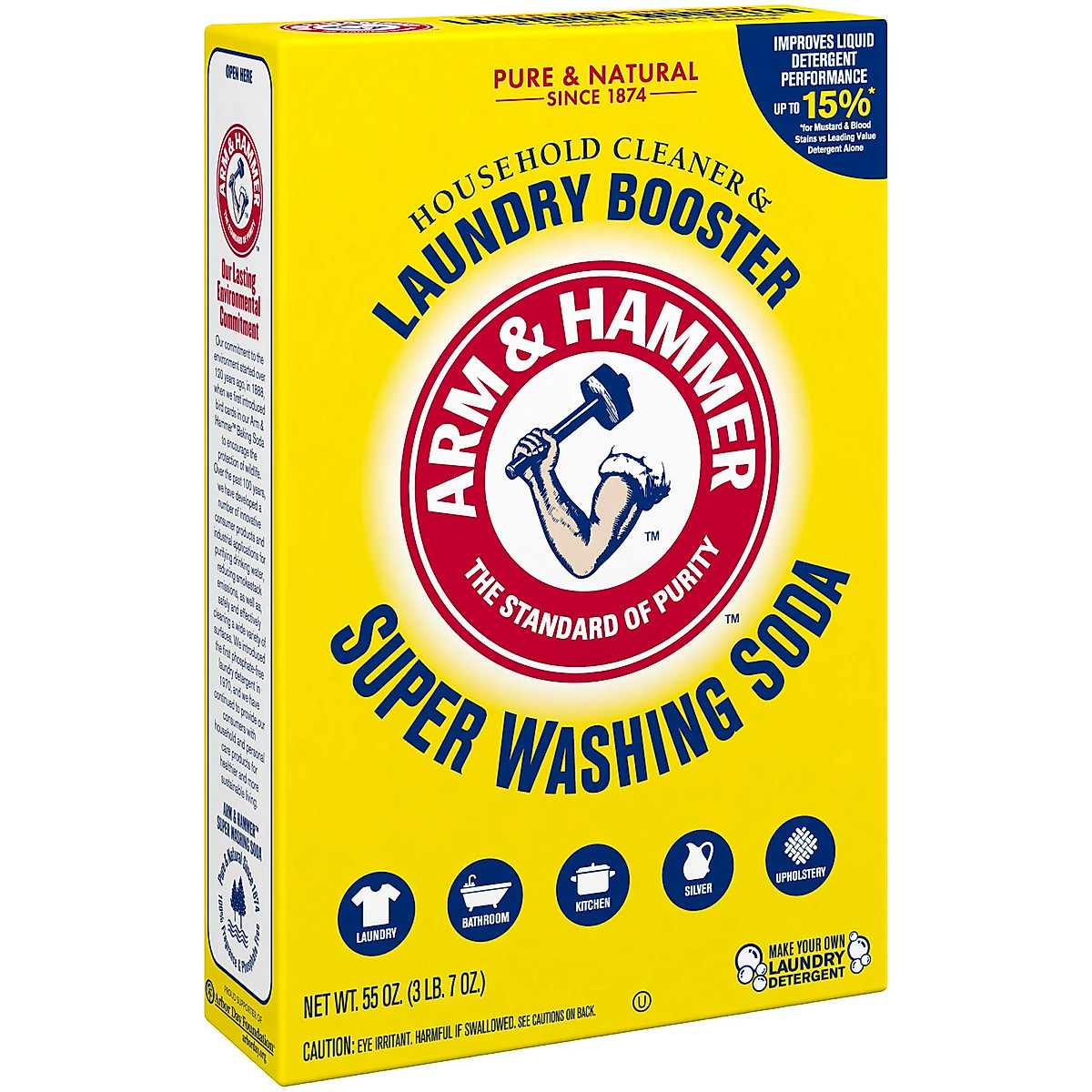 Arm & Hammer Super Washing Soda Detergent Booster & Household Cleaner, 55oz.