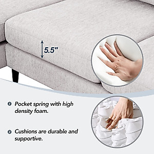 POCIYIHOME 86" Convertible Sectional 2 Pillows, Modern Chenille L-Shaped Couch with Reversible Chaise Lounge, 3-Seater Sofa, Fit for Living Room,Office,Apartment, Polyester, Beige