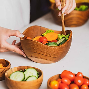 Rainforest Bowls Set of 2 6.5" Wavy Javanese Teak Wood Bowls- Perfect for Daily Use, Hot & Cold Friendly, Ultra-Durable- Exclusive Luxury Custom Design Handcrafted by Indonesian Artisans