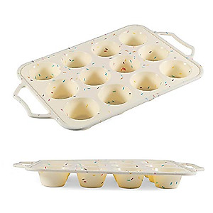 Antetek A-XINTONG Non-Stick Silicone Paper Cupcake Baking Tray with Ergonomic Grips, 12 Cups Stainless Steel Core Muffin Pan, Muffin Cake Mold
