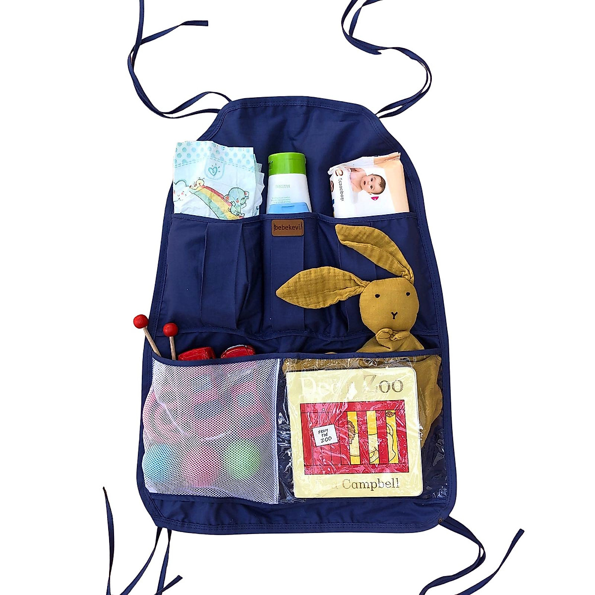 Miniyoki Car Backseat Organizer with Tablet Display Pocket, Travel Essentials for Baby, Car Essentials for Kids, Made in Turkey, Baby Registry Must Have (Dark Blue)