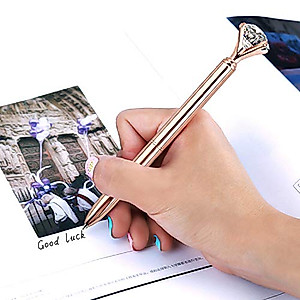 ZZTX 8 PCS Big Crystal Diamond Ballpoint Pen Bling Metal Ballpoint Pen Office Supplies, Rose Gold/Silver/White With Rose Polka Dots/Rose Gold With White Polka Dots, Includes 8 Pen Refills