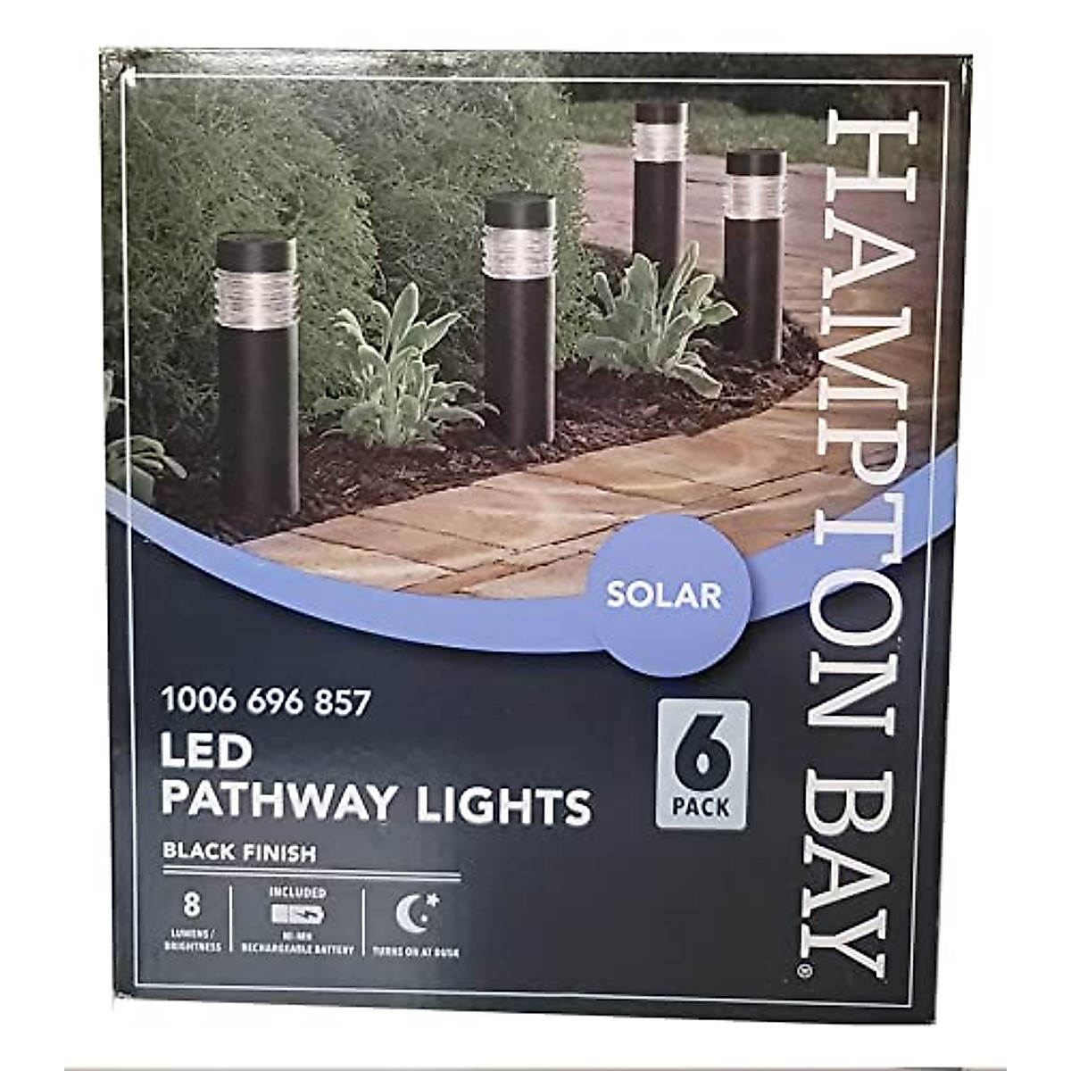 Home Depot 6 Pack Solar Outdoor Pathway Lights, LED Garden Lights Auto On/Off Weather Resistant 8 Hours Operating Time, Black