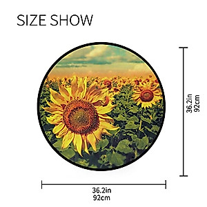 Round Area Rug Non-Slip Carpet Sunflower Blooming Golden Circle Rugs 3 Feet Rugs Floor Mats Soft Carpet Machine Washable Floor Mat for Living Room Bedroom Nursery Room Home Decor