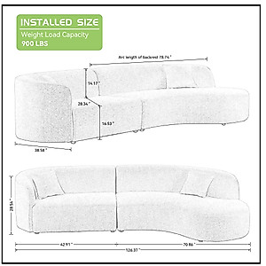 KEVINSPACE 126.37" Modern Curved Sofa Luxury Style Living Room Sectional Sofa Lounge Chaise Upholstery with Chaise 2-Piece Set, Fully Assembled Right Hand Facing Sectional, Pearl Couch, White