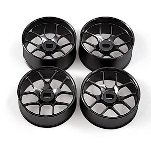 Abendor 4Pcs Metal 1/24 1/28 RC Car Drift Wheels, [2N+2W] 22mm 1/28 RC Car Drift Hubs for BBS Mini-Q HGD1 Mini-D DRZ Wltoys K969 K989 Rc Car Upgrade Parts (Black, 3.5 Degree)