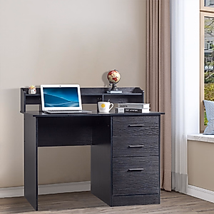 BIVVI Computer Desk with Drawers 43.31" Long Gaming Desk Executive Office Desk File Cabinet Industrial Writing Study Table Bookshelf Workstation PC Laptop Desk Organizer for Home Office Bedroom,Black