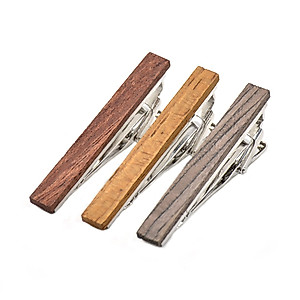 MERIT OCEAN Smart Men's Wood Tie Clips for men 3 pcs Natural Tie Bar 2.1 Inch in Gift Box