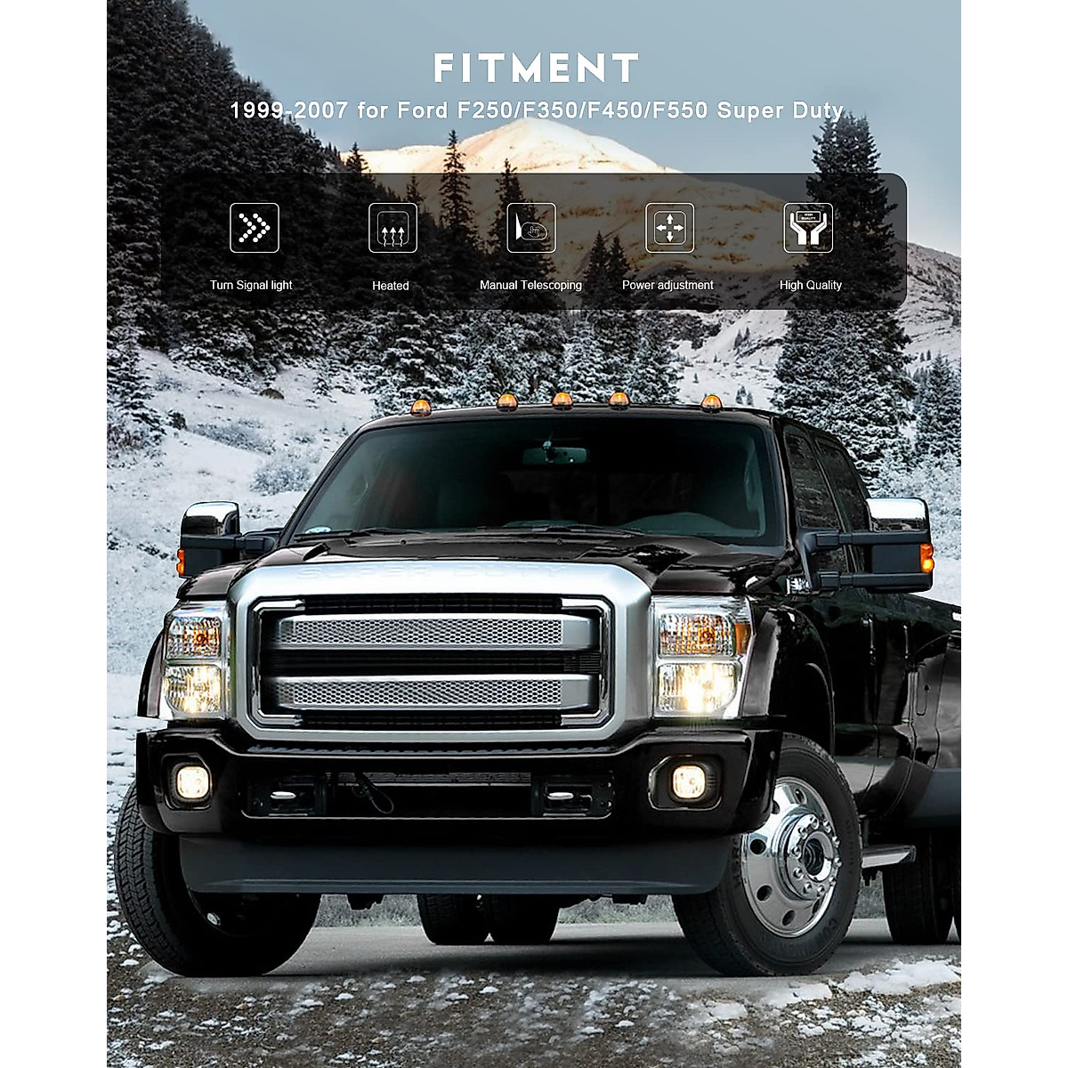 OCPTY Towing Mirrors Power Heated Left Driver Right Passenger Side Tow Mirrors Fit for 1999-2007 for Ford for F250/F350/F450/F550 Super Duty with Turn Signal Light with Chrome Housing