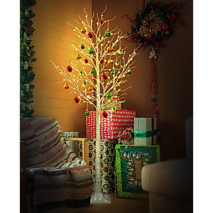 CUJGT Lighted Tree, 6 Ft 128 Led Birch Tree with Fairy Lights for Decoration Inside Outside, Birch Tree with Led Lights for Christmas Halloween Holiday Wedding Home Room Decor