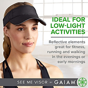 Gaiam Running Hat Visor - Visibility Strap, Dry Fit Sweat Headband, Black