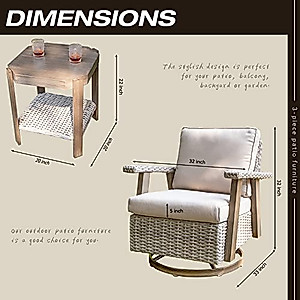 MeetLeisure 3-Piece Patio Wicker Bistro Set - Outdoor Porch Swivel Rattan Chairs Set of 2 with Matching Coffee Table & Premium Fabric Cushion, Beige